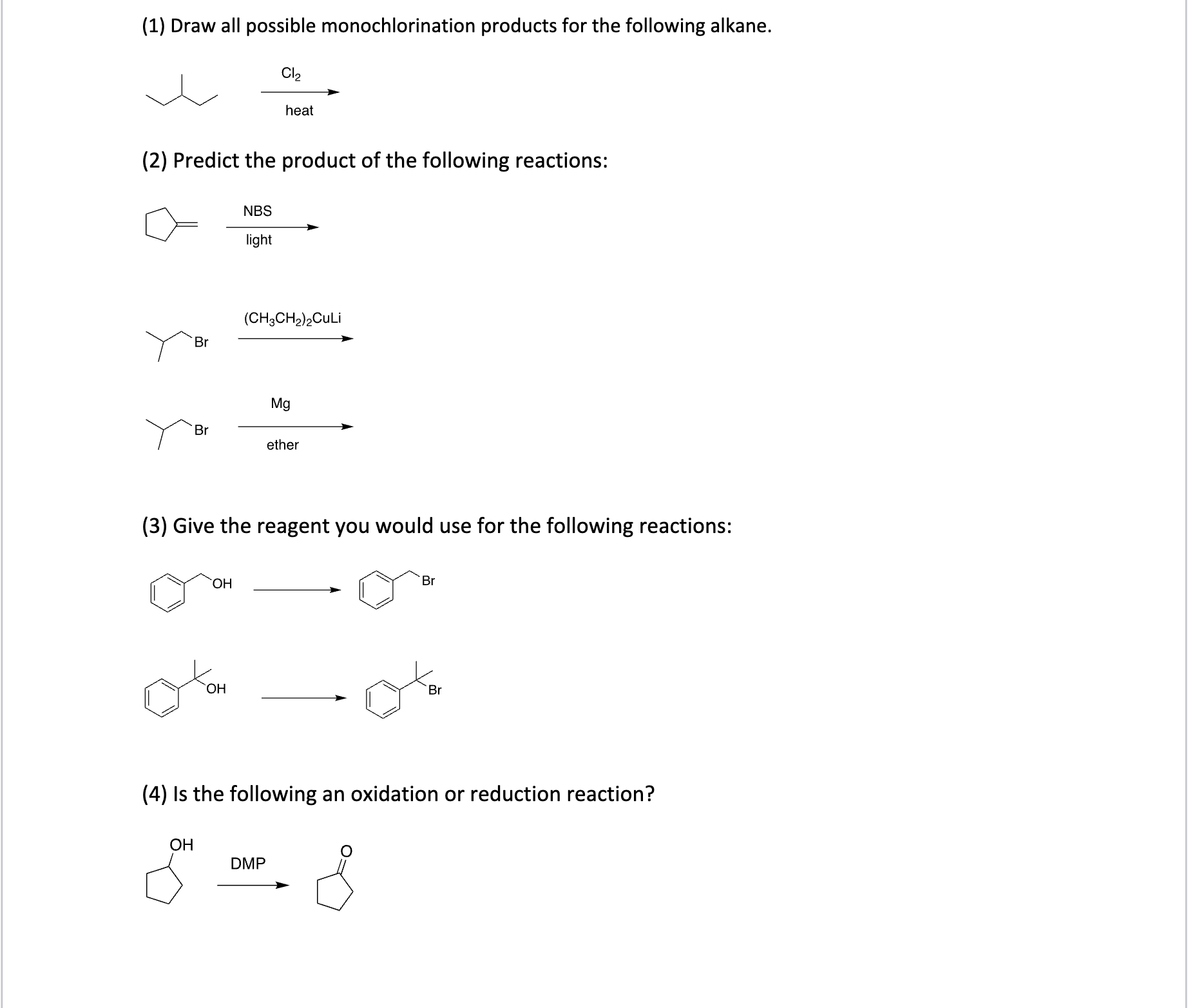 Solved (1) ﻿Draw all possible monochlorination products for | Chegg.com