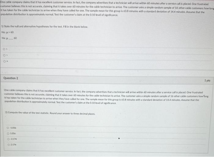 Solved Doe cable company dalms that it has excellent | Chegg.com
