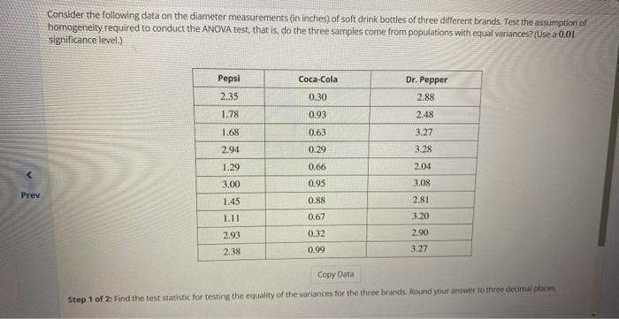 Solved Consider the following data on the diameter | Chegg.com