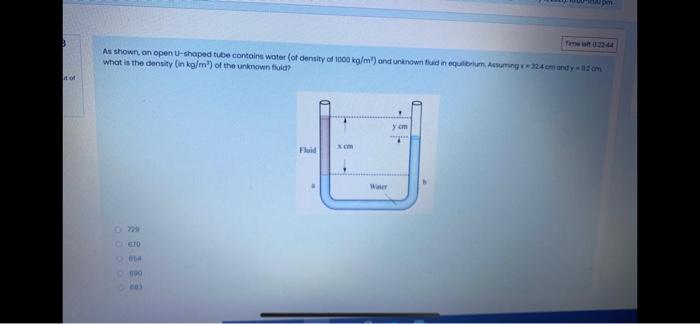Solved As shown on open U-shaped tube contains woter (of | Chegg.com