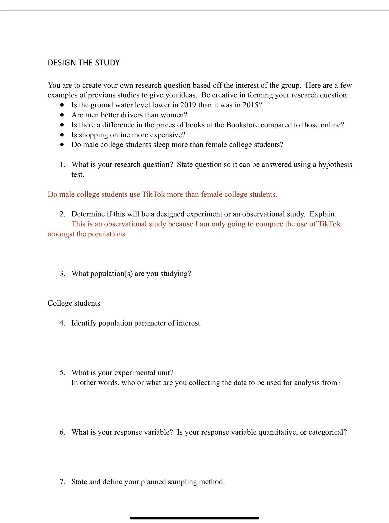 Solved DESIGN THE STUDYYou are to create your own research | Chegg.com