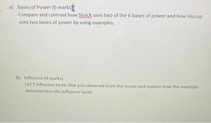 Bases of Power ( 6 marks) Compare and contrast how | Chegg.com