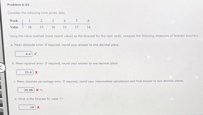Solved Problem 6-01 Consider the following time series data. | Chegg.com