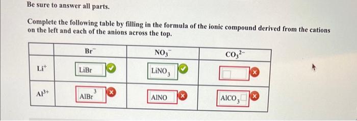 Solved Be sure to answer all parts. Complete the following | Chegg.com