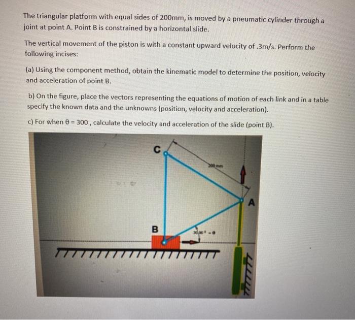 Solved The triangular platform with equal sides of 200mm, is | Chegg.com