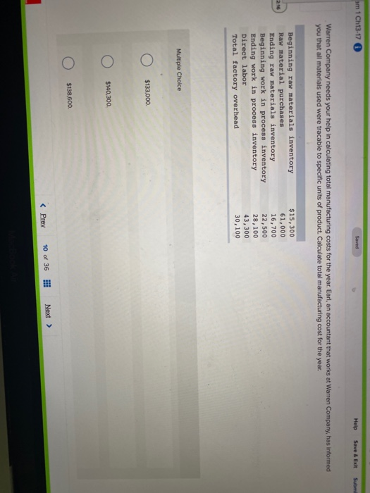 Solved am 1 Ch13-17 Saved Help Save & E Sube Warren Company | Chegg.com