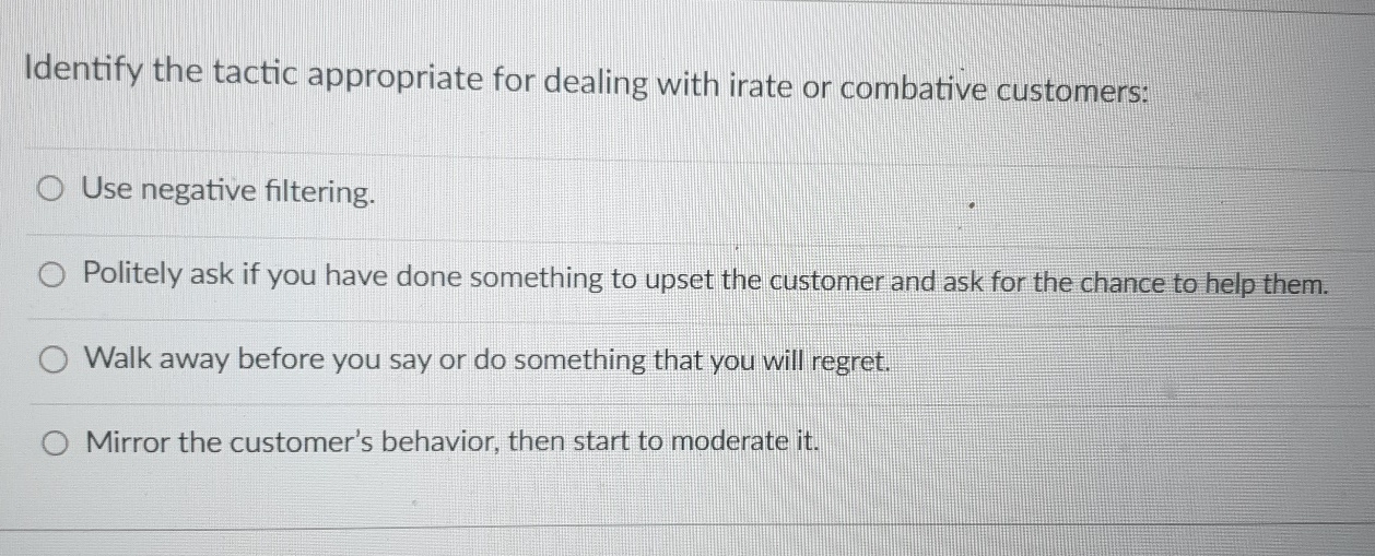 Solved Identify the tactic appropriate for dealing with | Chegg.com