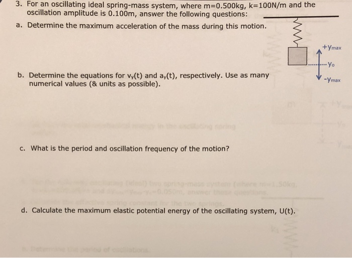 Solved 3 For An Oscillating Ideal Spring Mass System Where