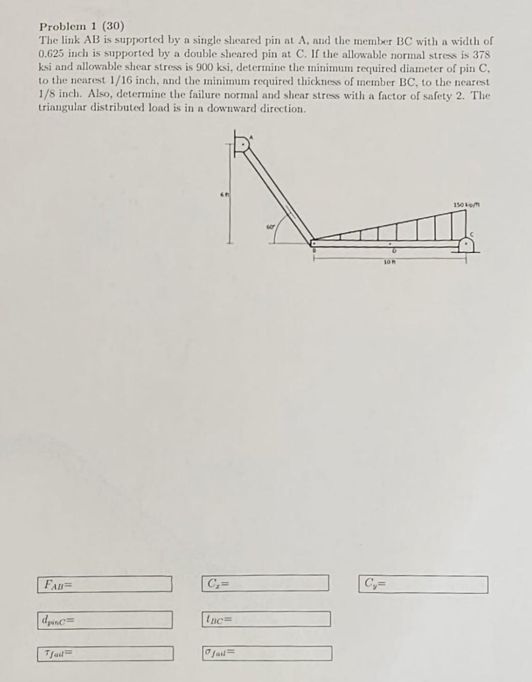 Solved Problem 1 (30) The link AB is supported by a single | Chegg.com