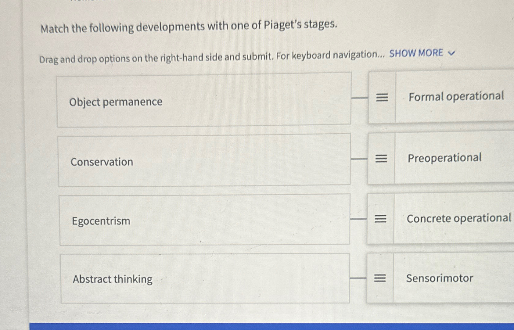 Solved Match the following developments with one of Piaget's | Chegg.com