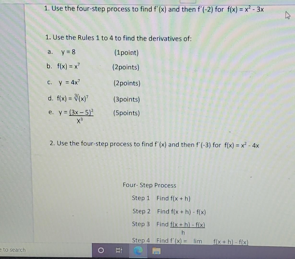 Solved 1. Use the four-step process to find f′(x) and then | Chegg.com