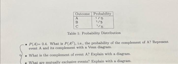 Solved Table 1: Probability Distribution - P(A)=0.4. What is | Chegg.com