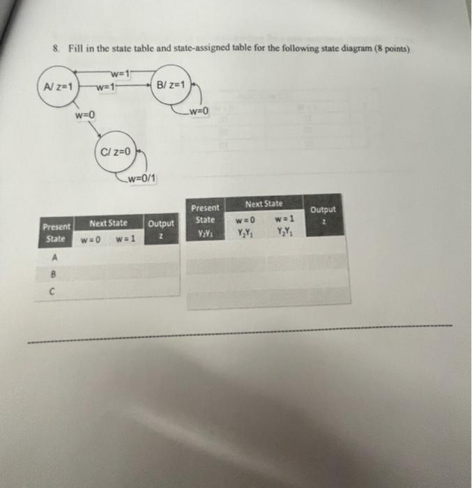 Solved 8. Fill in the state table and state-assigned table | Chegg.com