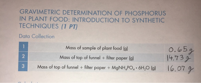 Solved GRAVIMETRIC DETERMINATION OF PHOSPHORUS IN PLANT | Chegg.com