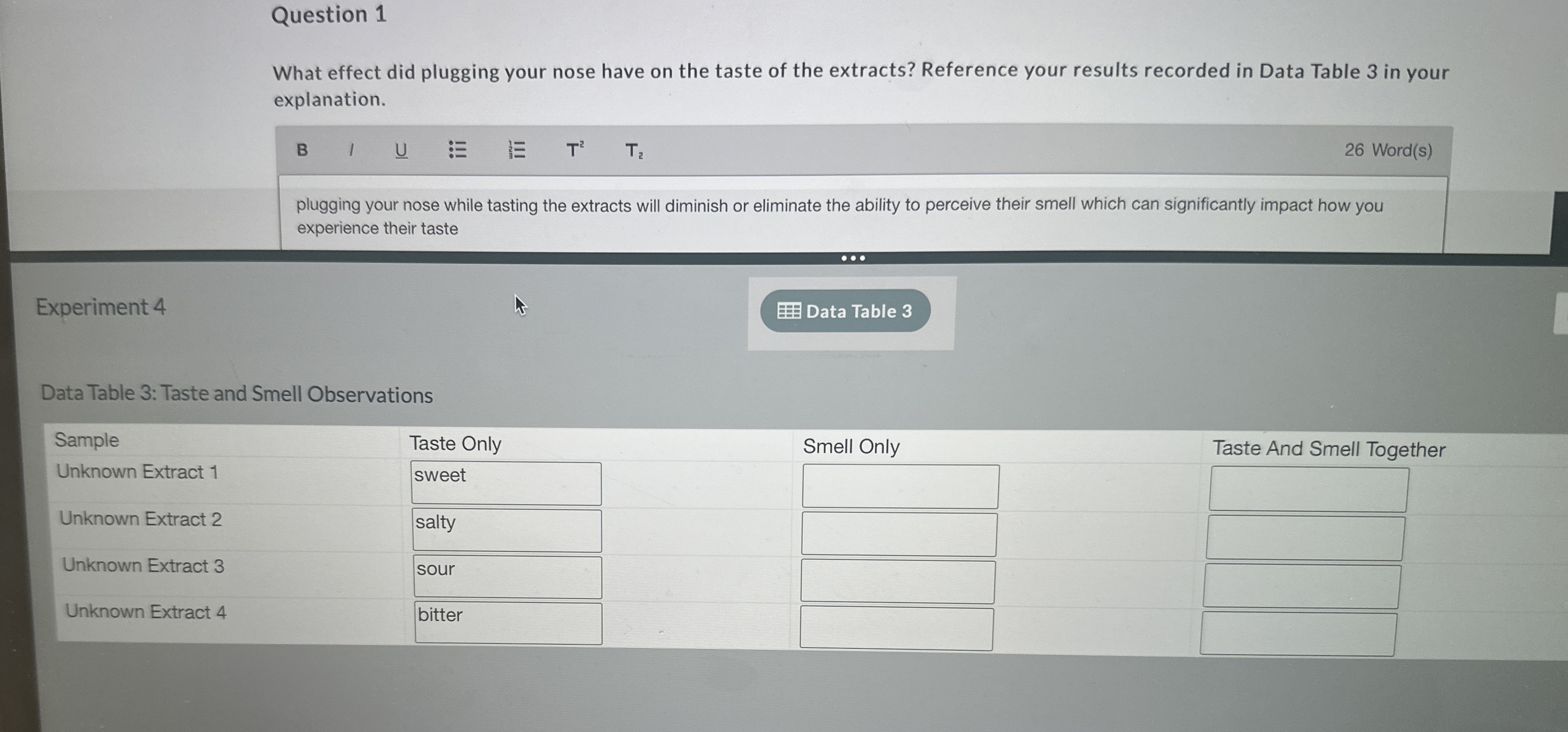 Solved Question 1What effect did plugging your nose have on | Chegg.com