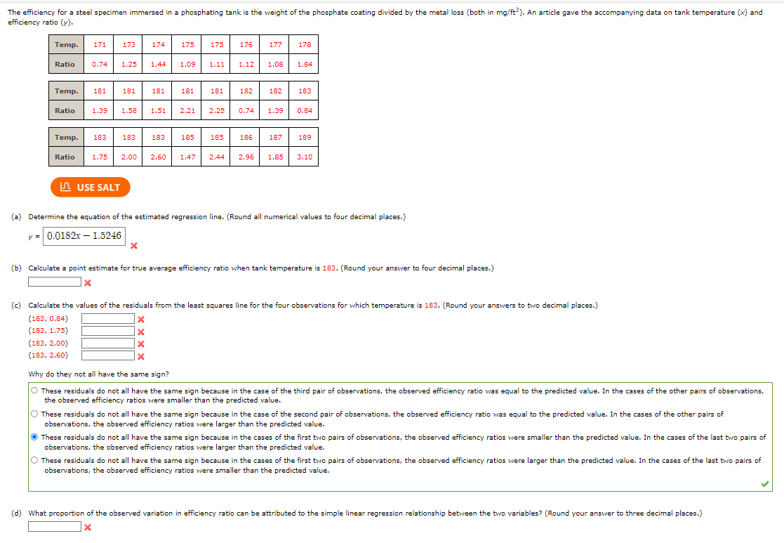 Solved efficiency ratio (y).(a) ﻿Determine the equation of | Chegg.com