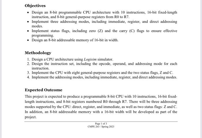 Solved Objectives - Design an 8-bit programmable CPU | Chegg.com