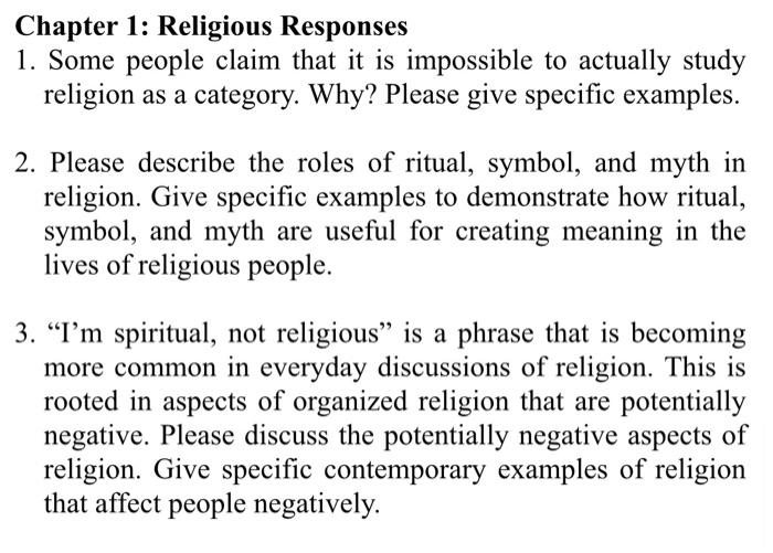 Chapter 1: Religious Responses 1. Some people claim | Chegg.com