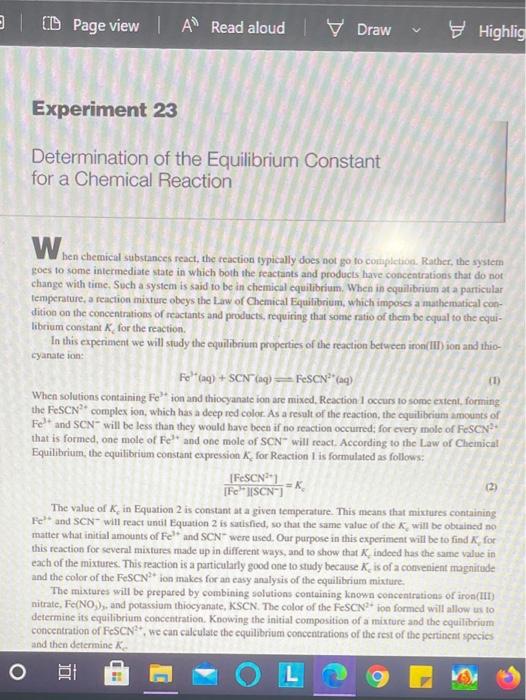 experiment 23 determination lf the equilibrium | Chegg.com