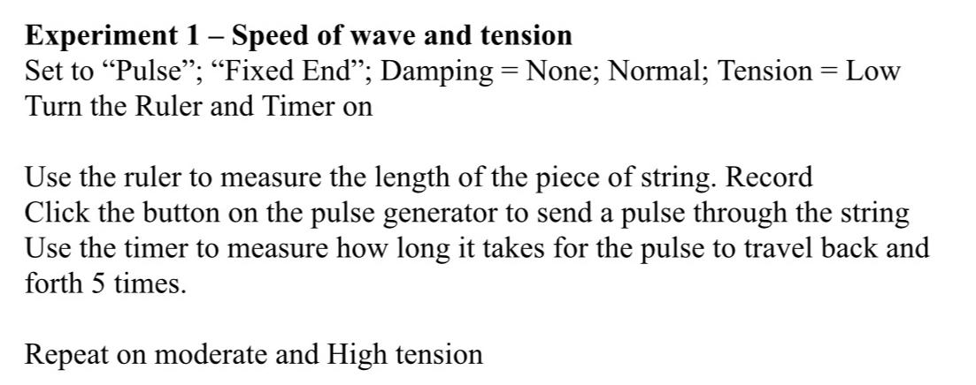 Solved Experiment 1 - Speed of wave and tension\\nSet to | Chegg.com