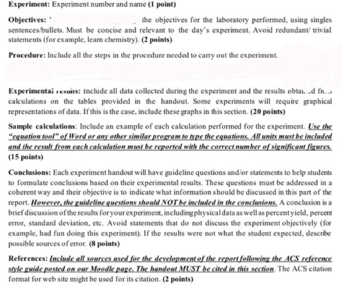 Experiment: Experiment number and name (1 point) | Chegg.com