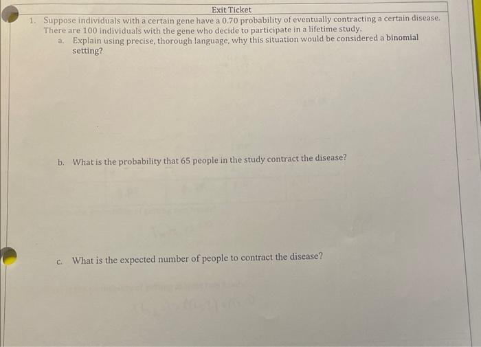 Solved Exit Ticket 1. Suppose individuals with a certain | Chegg.com
