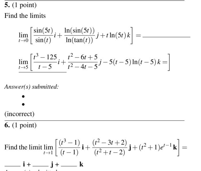 Solved 5. (1 point) Find the limits | Chegg.com