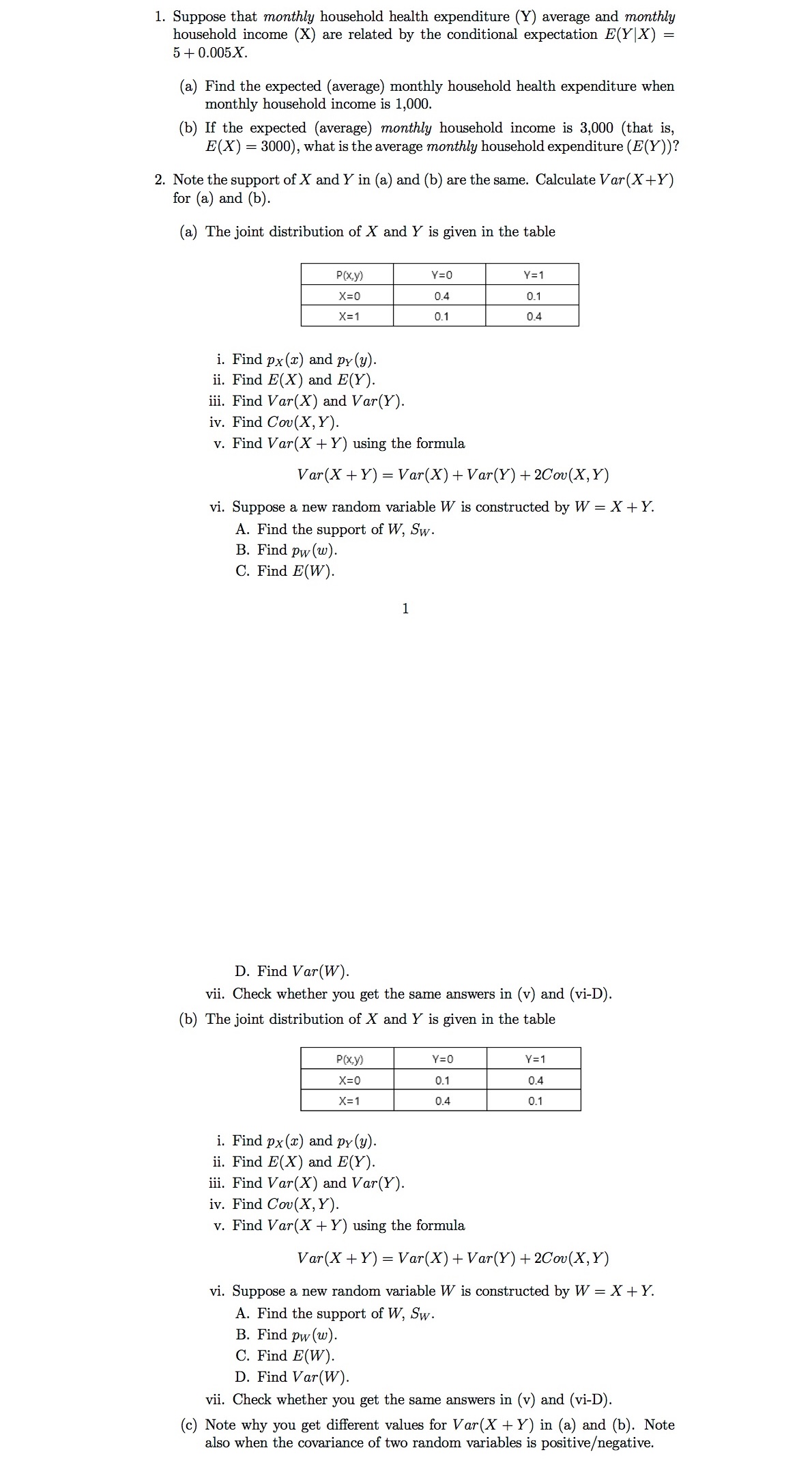 Solved Suppose that monthly household health expenditure (Y) | Chegg.com