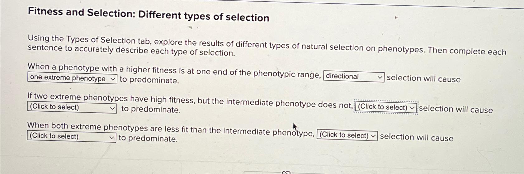 Solved Fitness and Selection: Different types of | Chegg.com