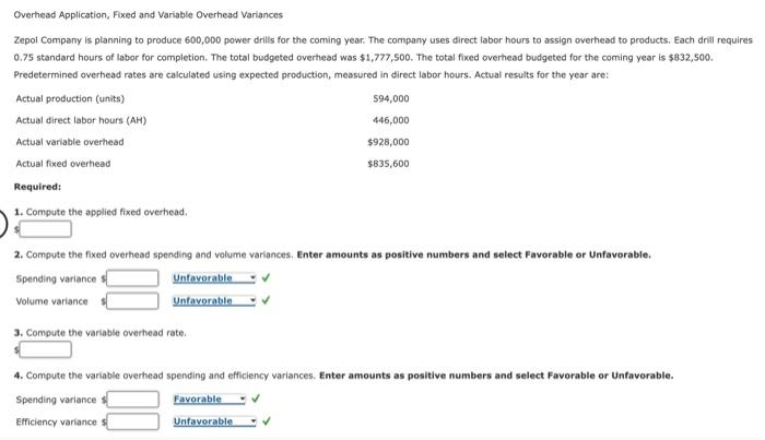 Solved Overhead Application, Fixed and Variable Overhead | Chegg.com