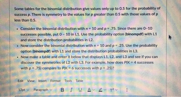 Solved Some tables for the binomial distribution give values | Chegg.com