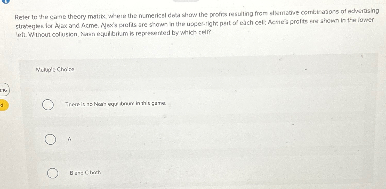 Solved Refer to the game theory matrix, where the numerical | Chegg.com