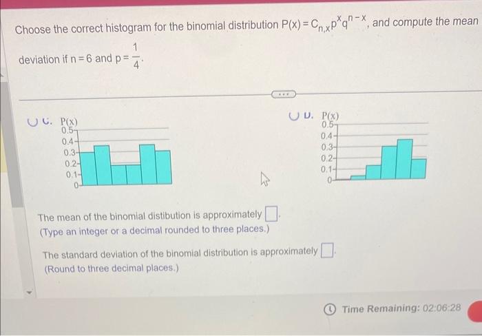 Solved Choose the correct histogram for the binomial | Chegg.com