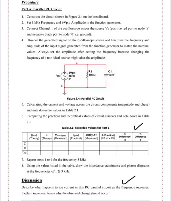 Solved Procedure Part A: Parallel RC Circuit 1. Construct | Chegg.com