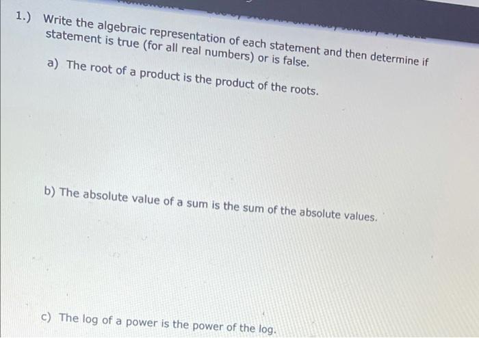 Solved 1.) Write the algebraic representation of each | Chegg.com