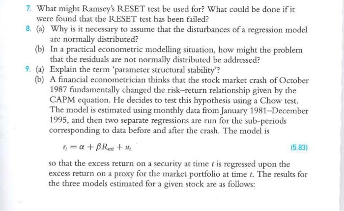 Solved 7. What might Ramsey's RESET test be used for? What | Chegg.com