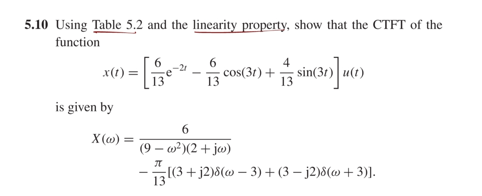 Solved 5.10 ﻿Using Table 5.2 ﻿and the linearity property, | Chegg.com