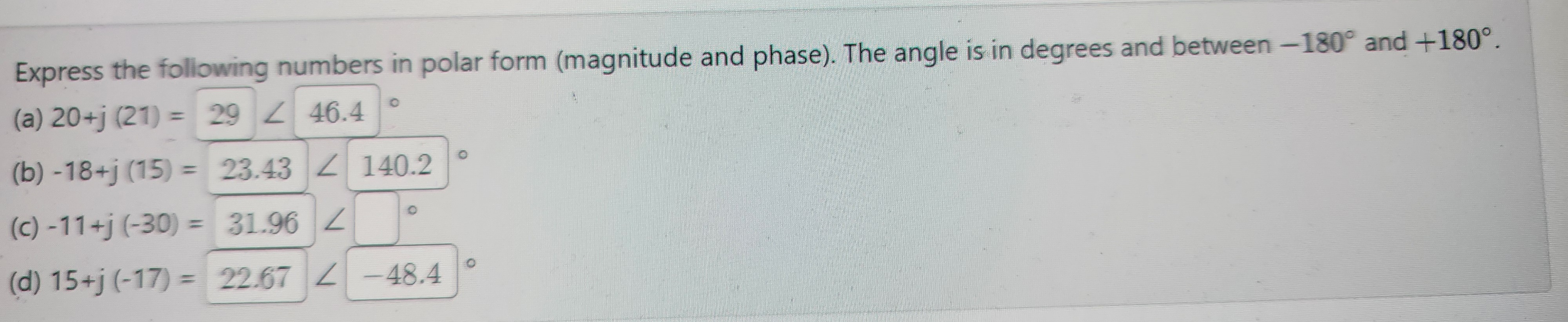 Solved Express the following numbers in polar form | Chegg.com