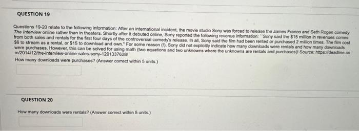 Solved Questions 19-20 relate to the following informason: | Chegg.com