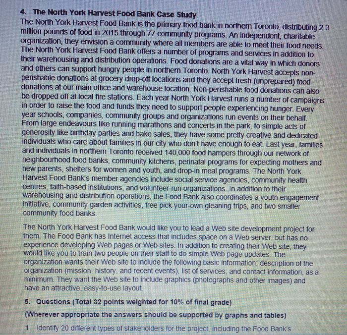 4. The North York Harvest Food Bank Case Study The | Chegg.com