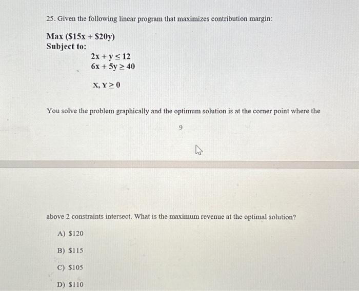 Solved 25 Given The Following Linear Program That Maximizes 1782