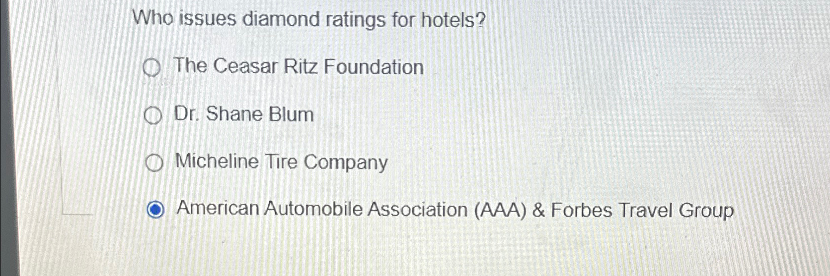 Solved Who issues diamond ratings for hotels?The Ceasar Ritz | Chegg.com