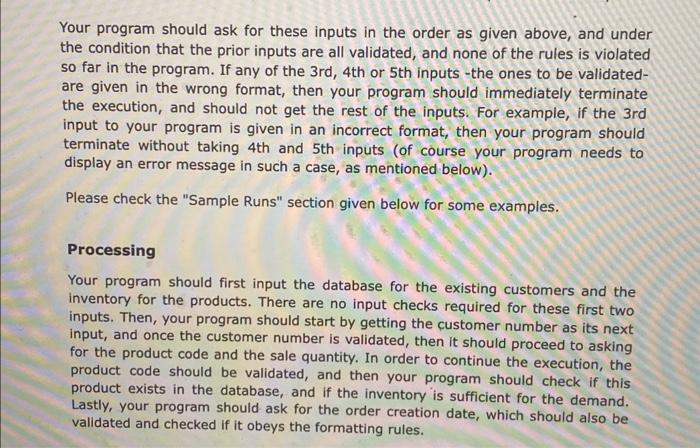 Inputs The program that you will develop needs to | Chegg.com