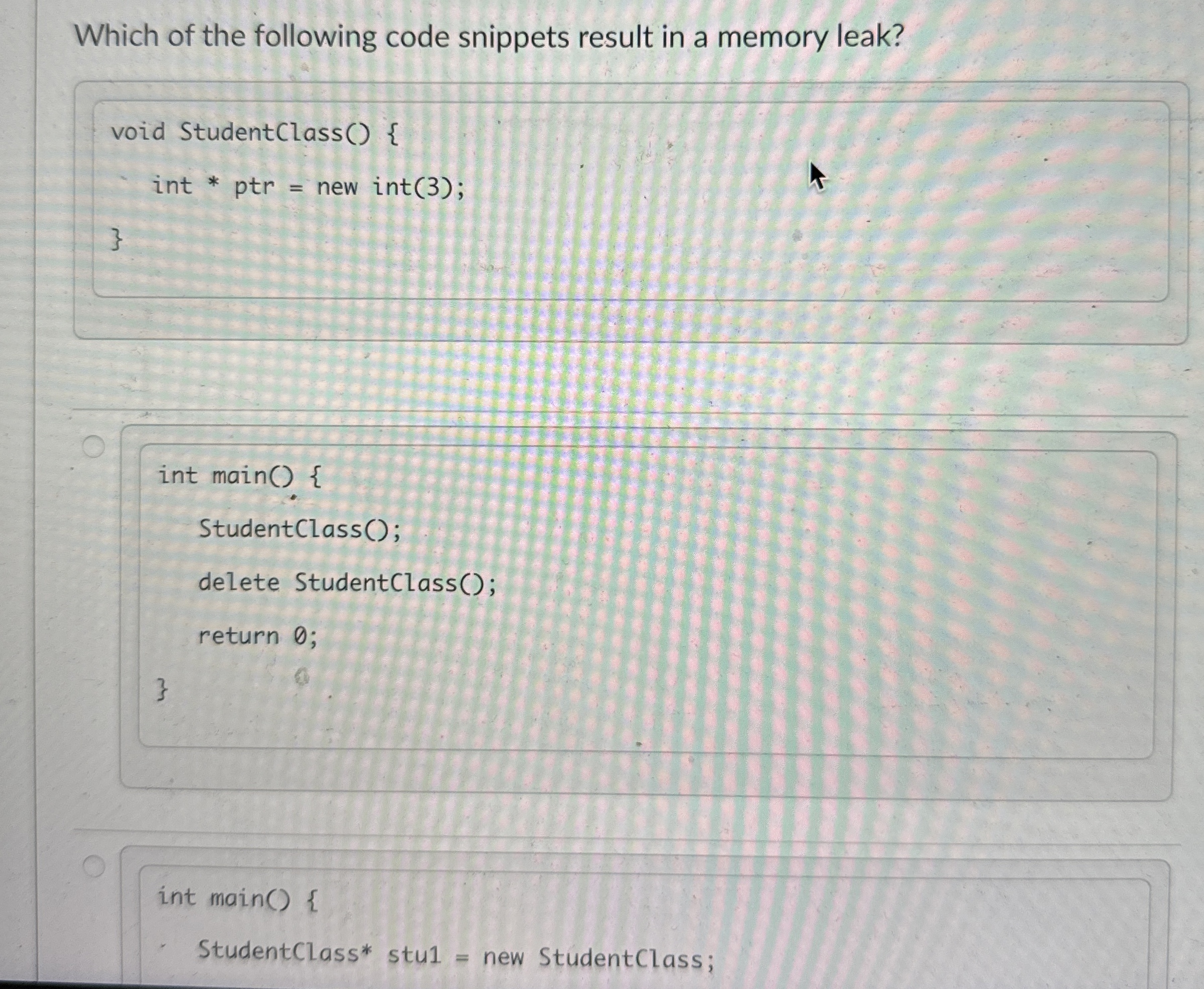 Solved Which of the following code snippets result in a | Chegg.com