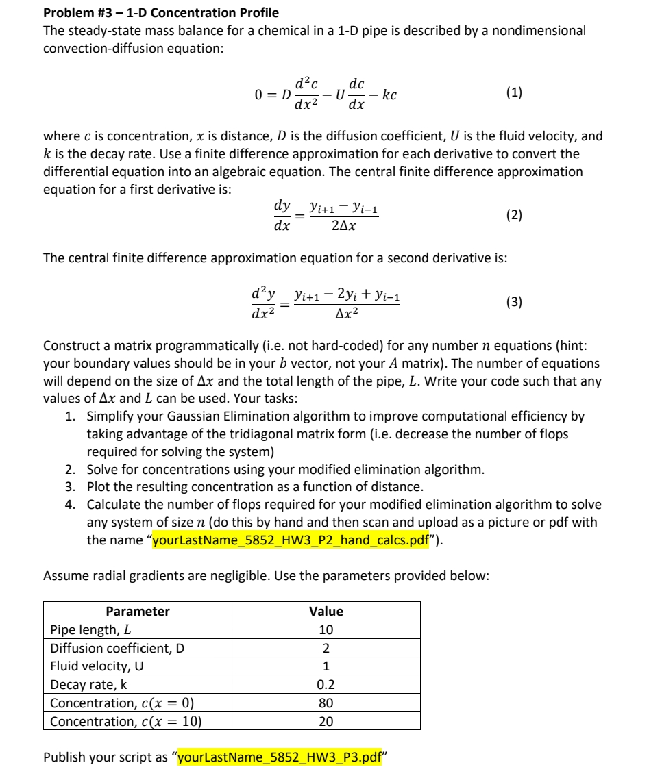 Solved Problem #3 - 1-D Concentration Profile The | Chegg.com