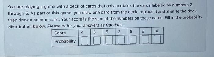 Solved You are playing a game with a deck of cards that only | Chegg.com