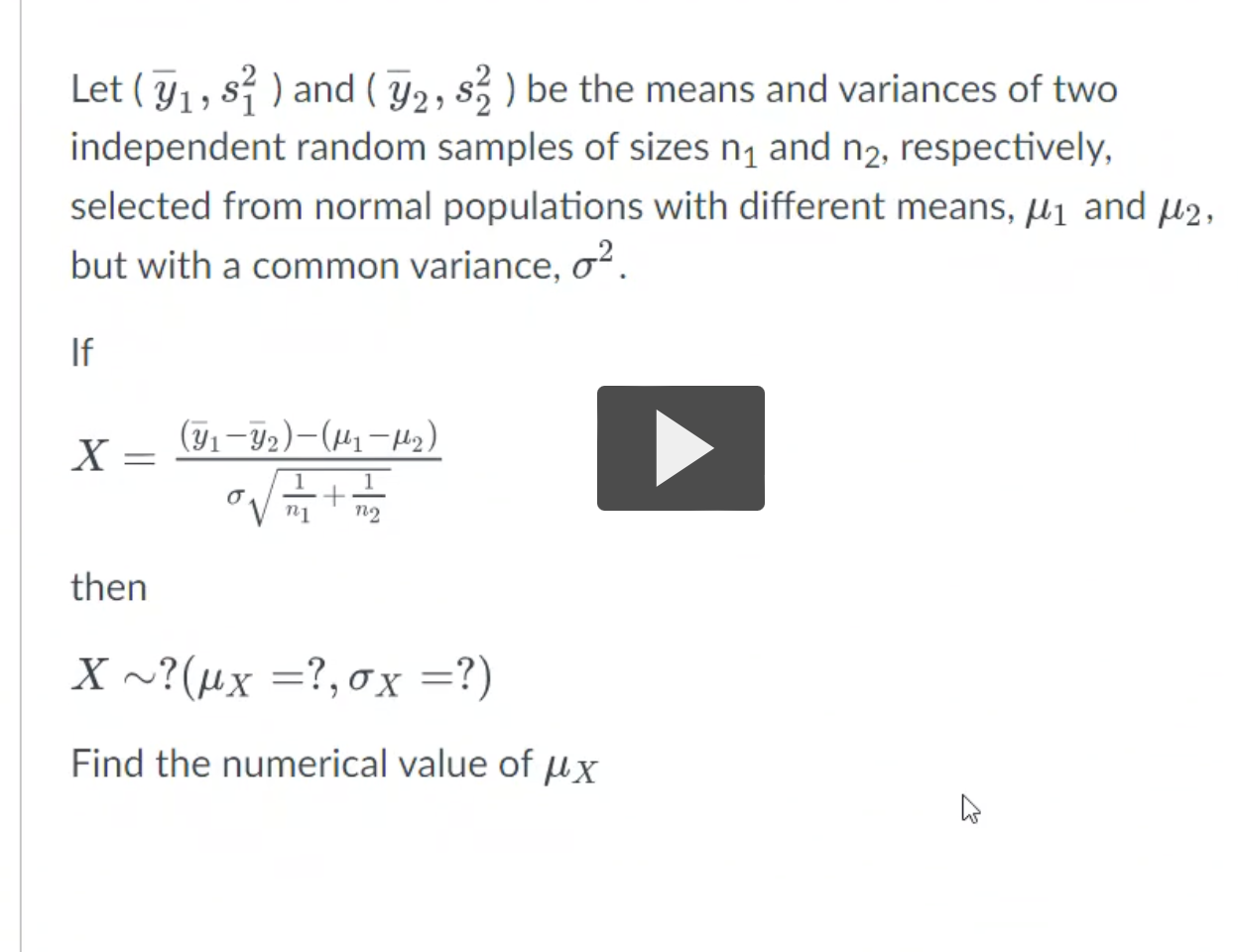 Solved Let ( ?bar (y)1,s12 ) ﻿and ( ?bar (y)2,s22 ) ﻿be the | Chegg.com