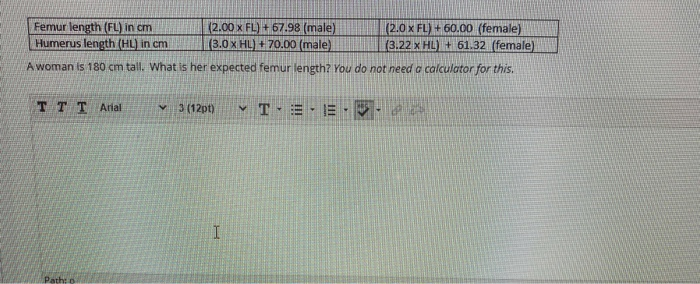 Solved Femur length (FL) in cm (2.00 XFL) 67.98 (male) (2.0X | Chegg.com