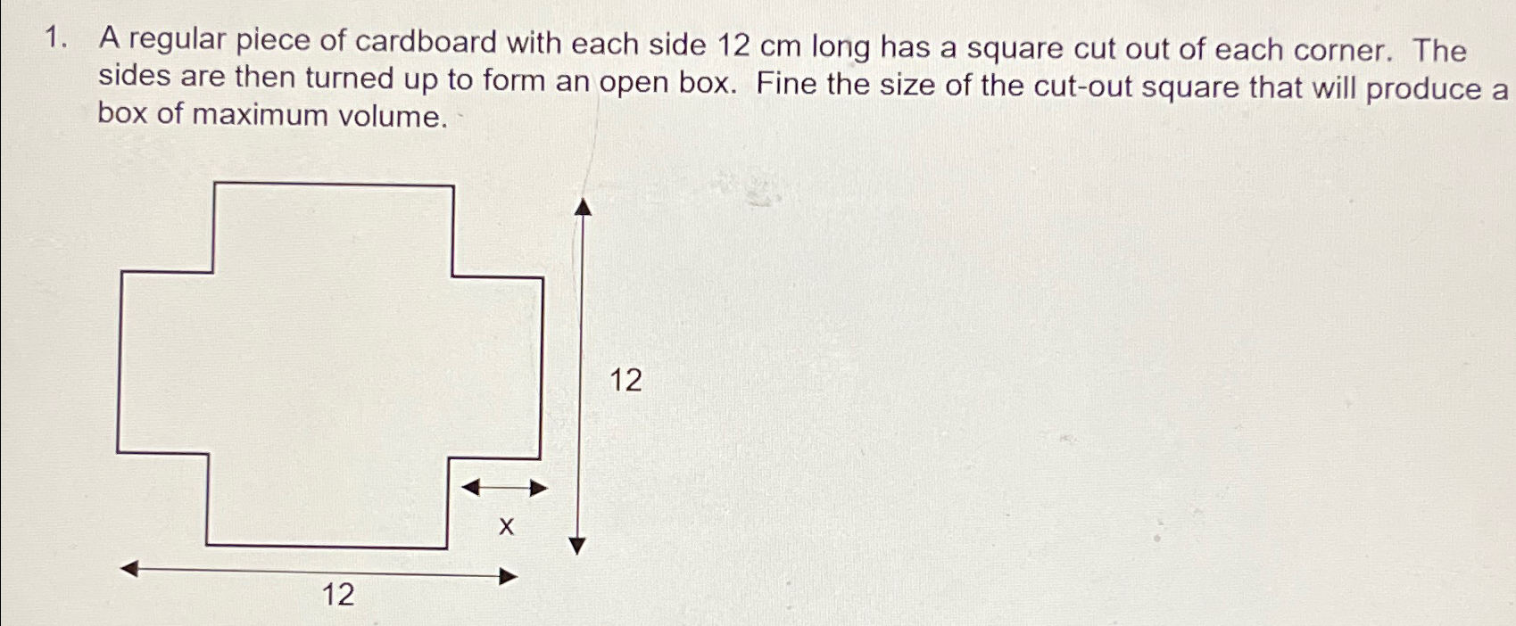 Solved A regular piece of cardboard with each side 12cm | Chegg.com