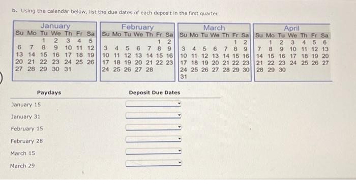 b. Using the calendar below, list the due dates of | Chegg.com